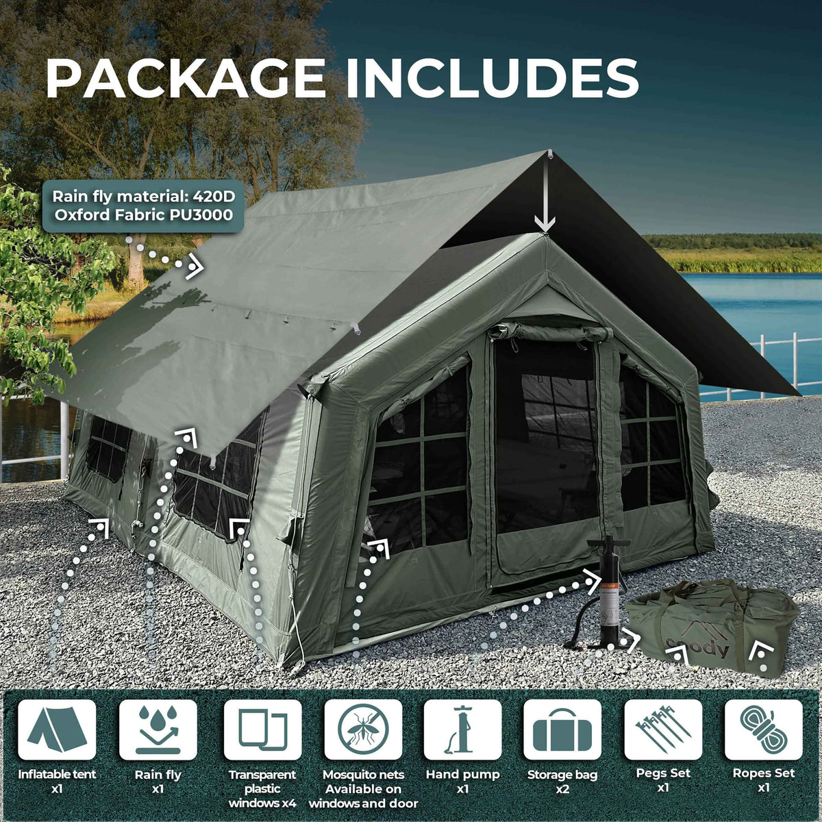 Coody RBM Koala 5 Forest Green Tent | Inflatable Tent