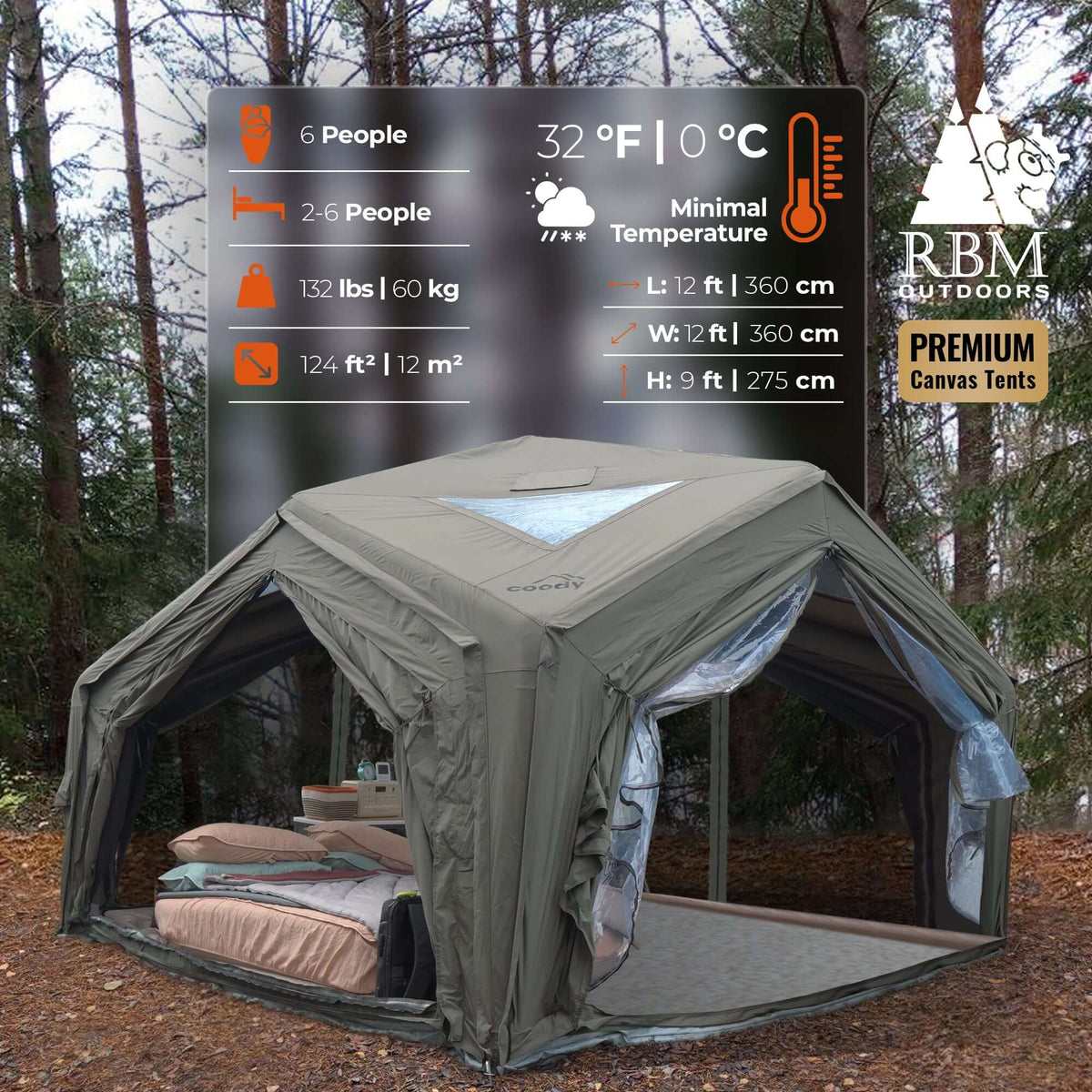 Coody RBM Koala Hub Forest Green | Inflatable Modular Tent with Stove Jack
