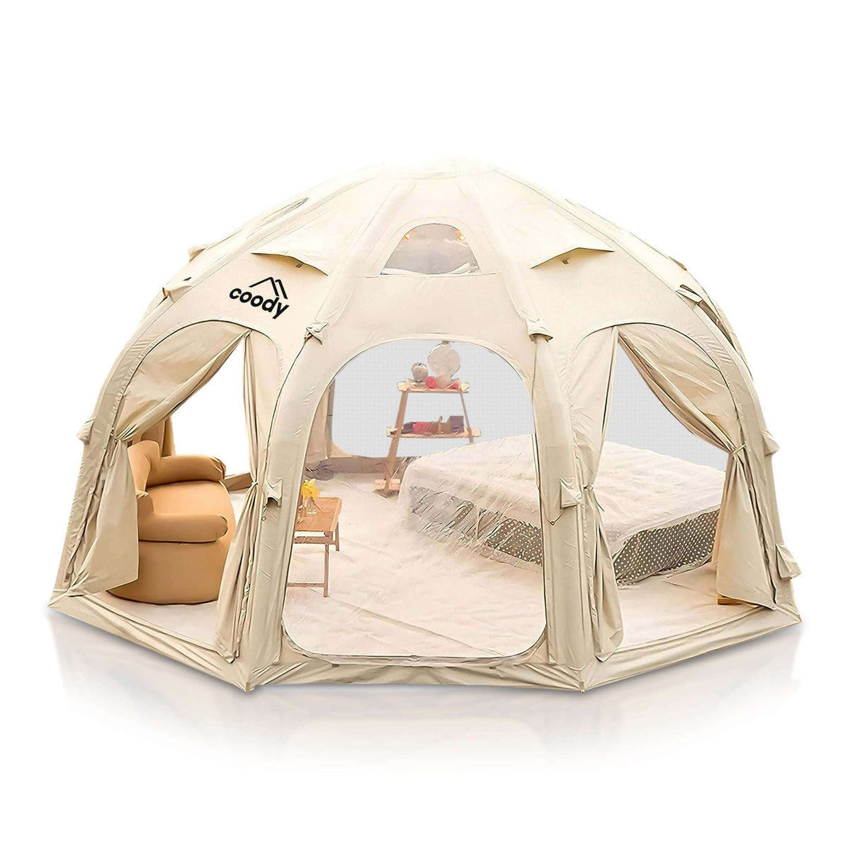 Coody Dome Tent | Inflatable 2–4 Person Tent by RBM Outdoors (Beige)